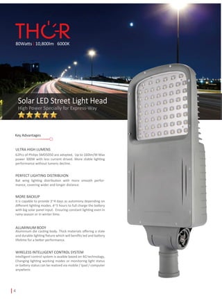 Data sheet of 80W vertical solar street light for 10 meters pole | PDF