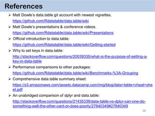 January 2016 Meetup: Speeding up (big) data manipulation with data.table package | PDF