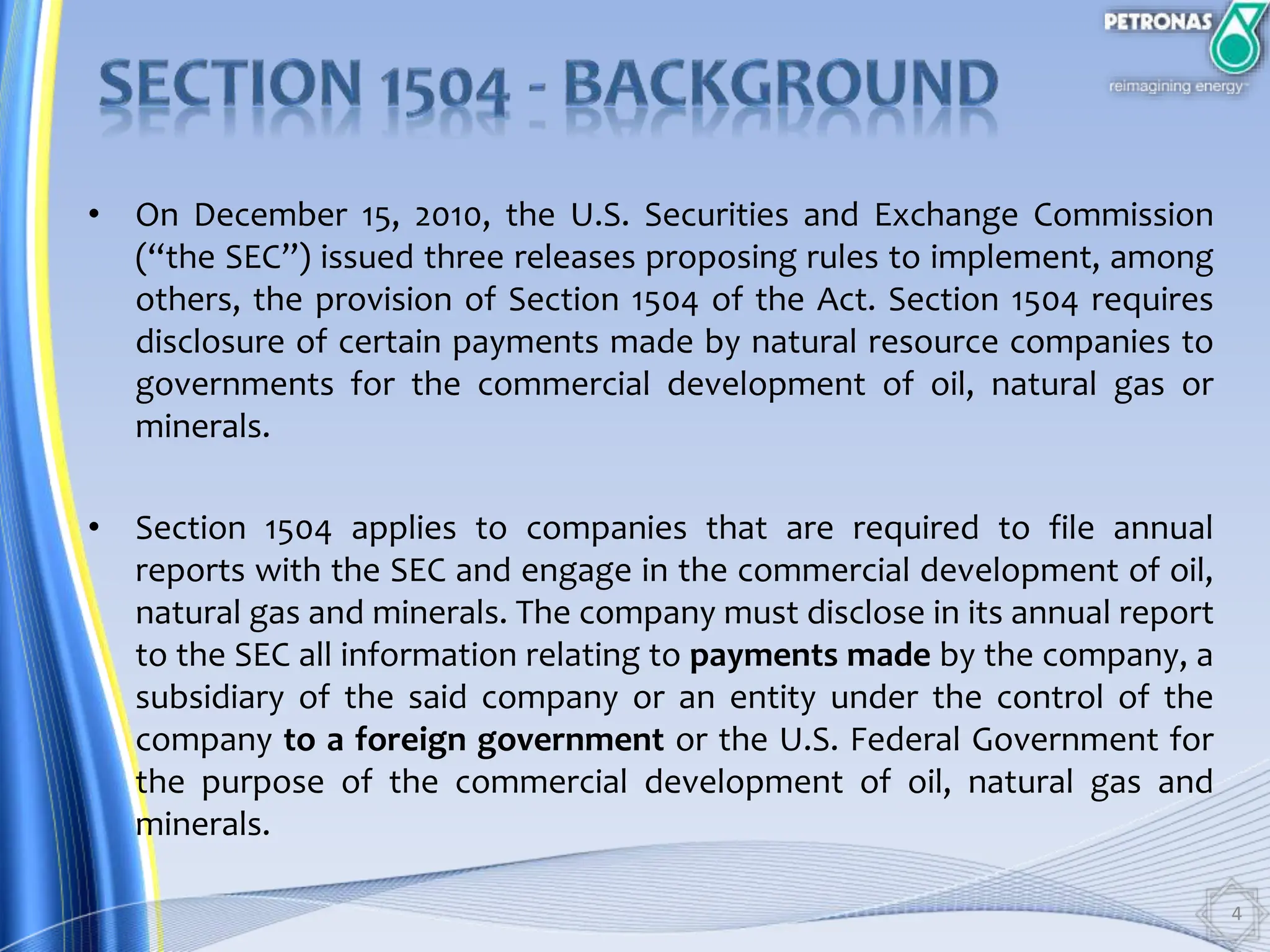 The Dodd-Frank Act - Possible Impact on PETRONAS and Malaysia | PPT