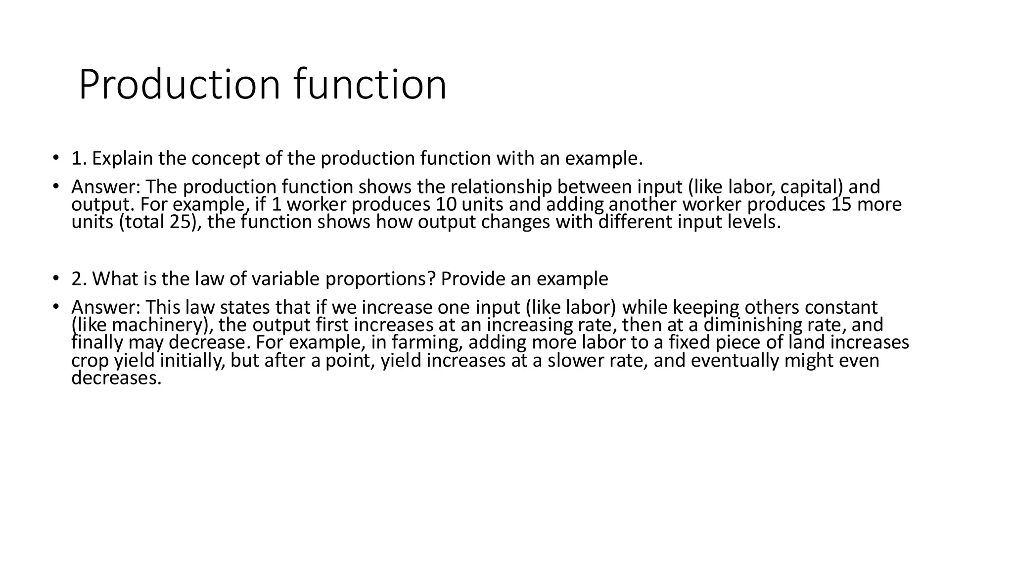 Presentation eco revision class 11 production function cost Revenue | PPT