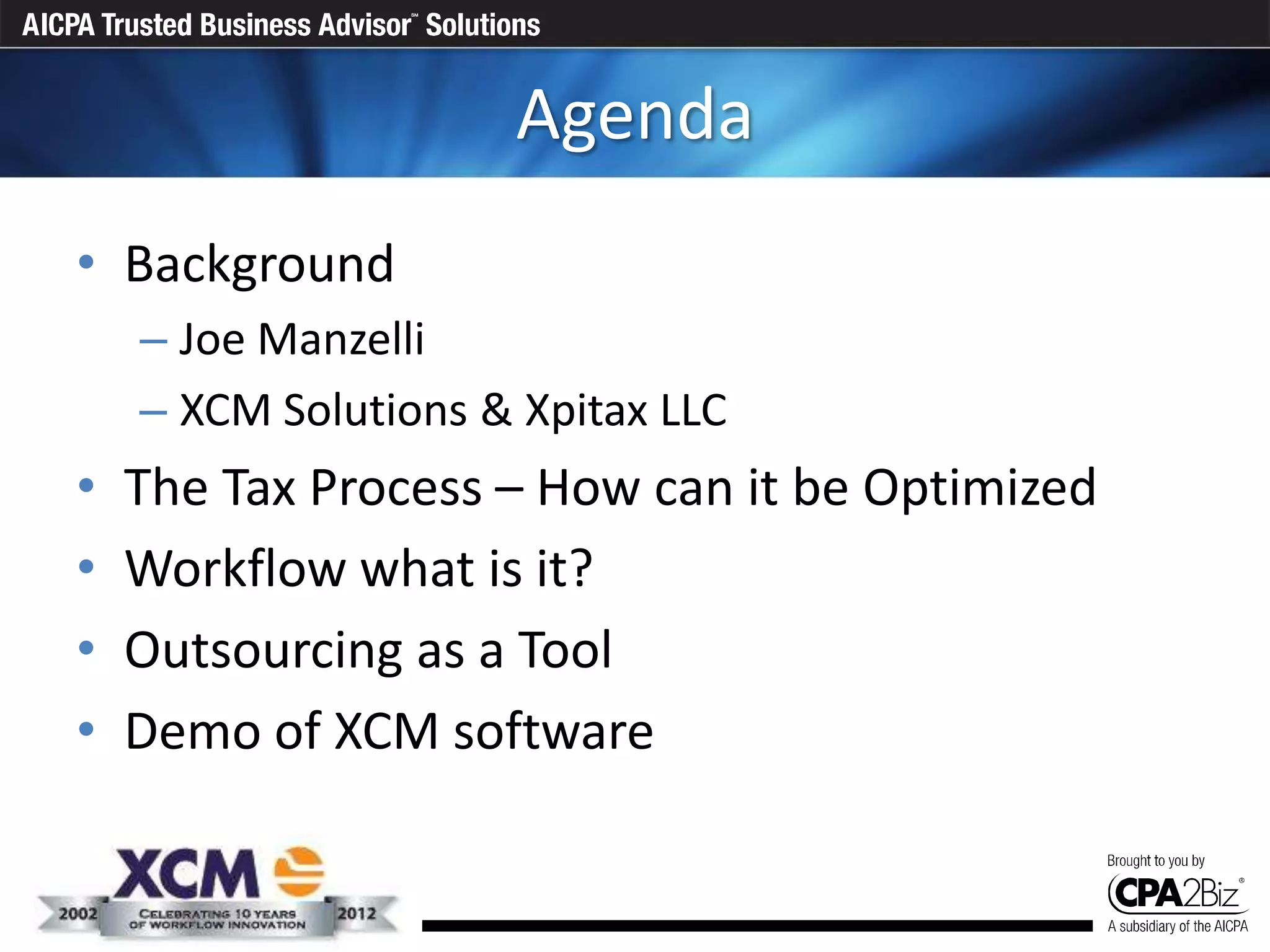 eCPAn presentation of Outsourcing & XCM workflow