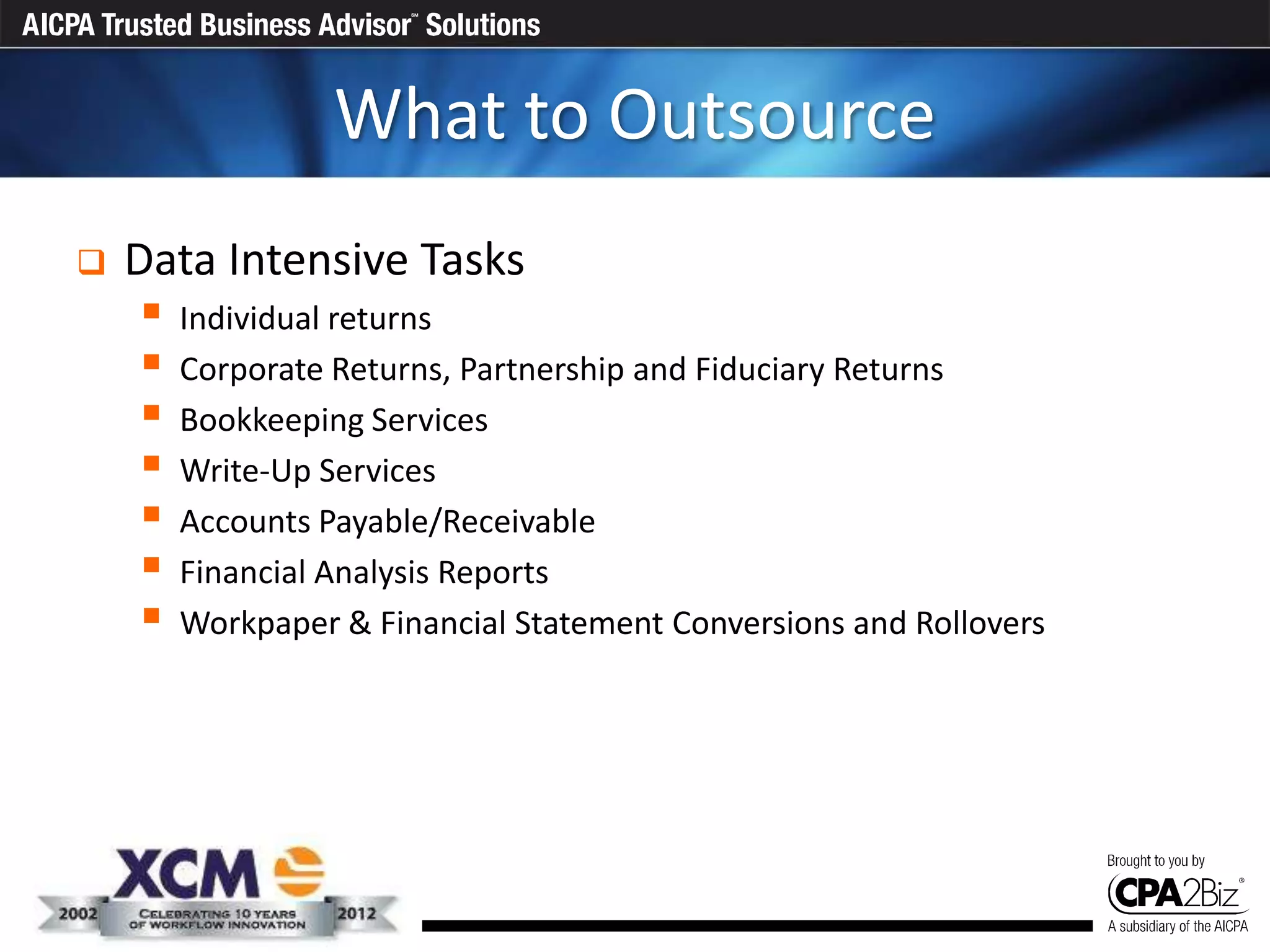 eCPAn presentation of Outsourcing & XCM workflow