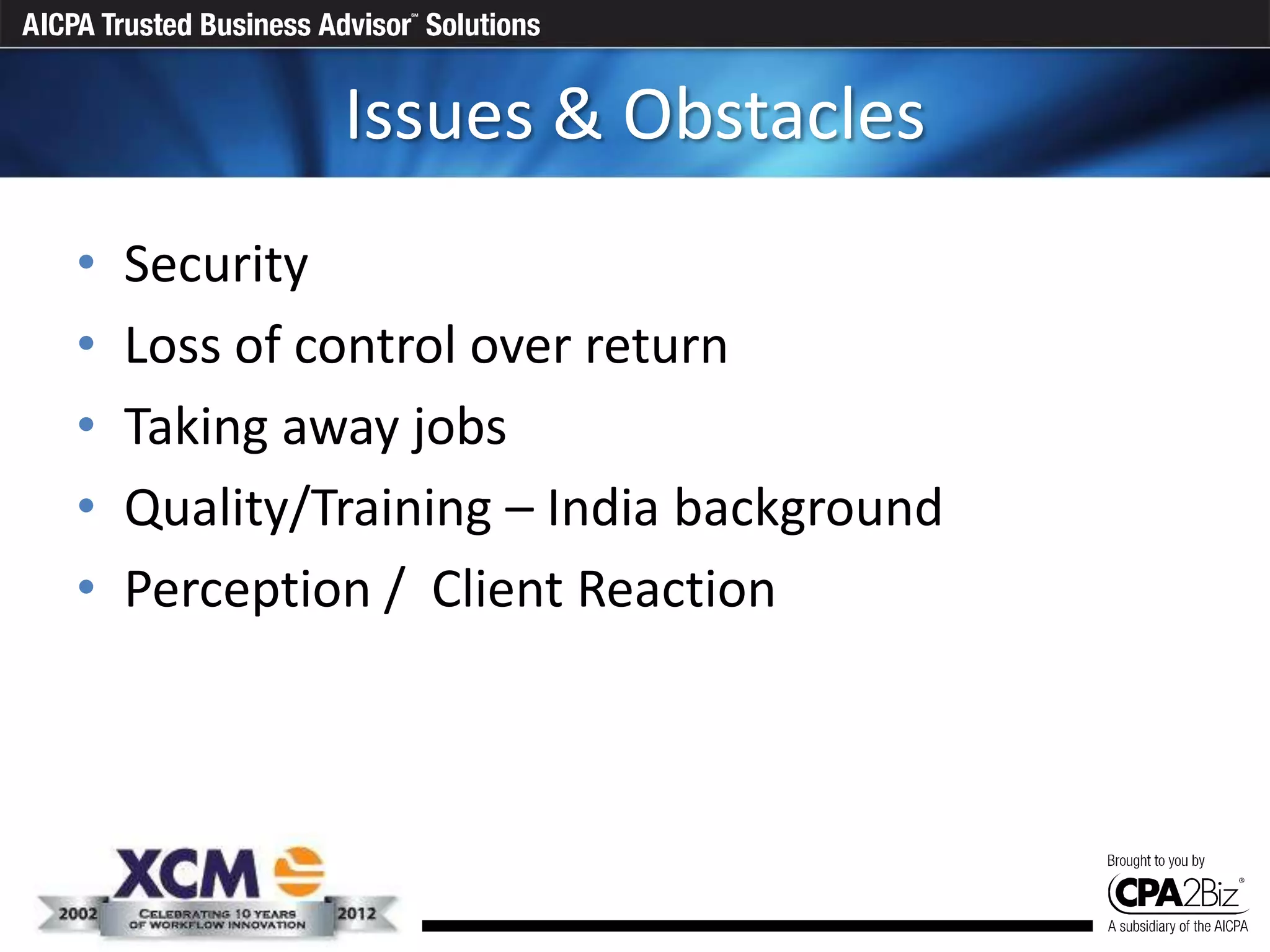 eCPAn presentation of Outsourcing & XCM workflow