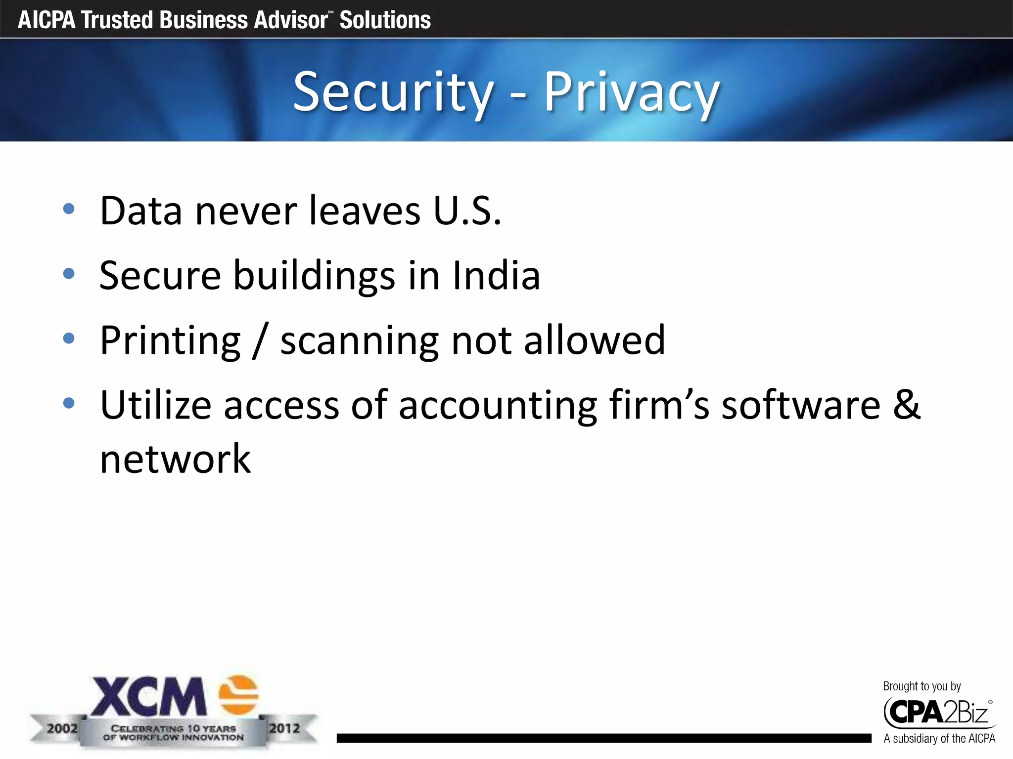 eCPAn presentation of Outsourcing & XCM workflow