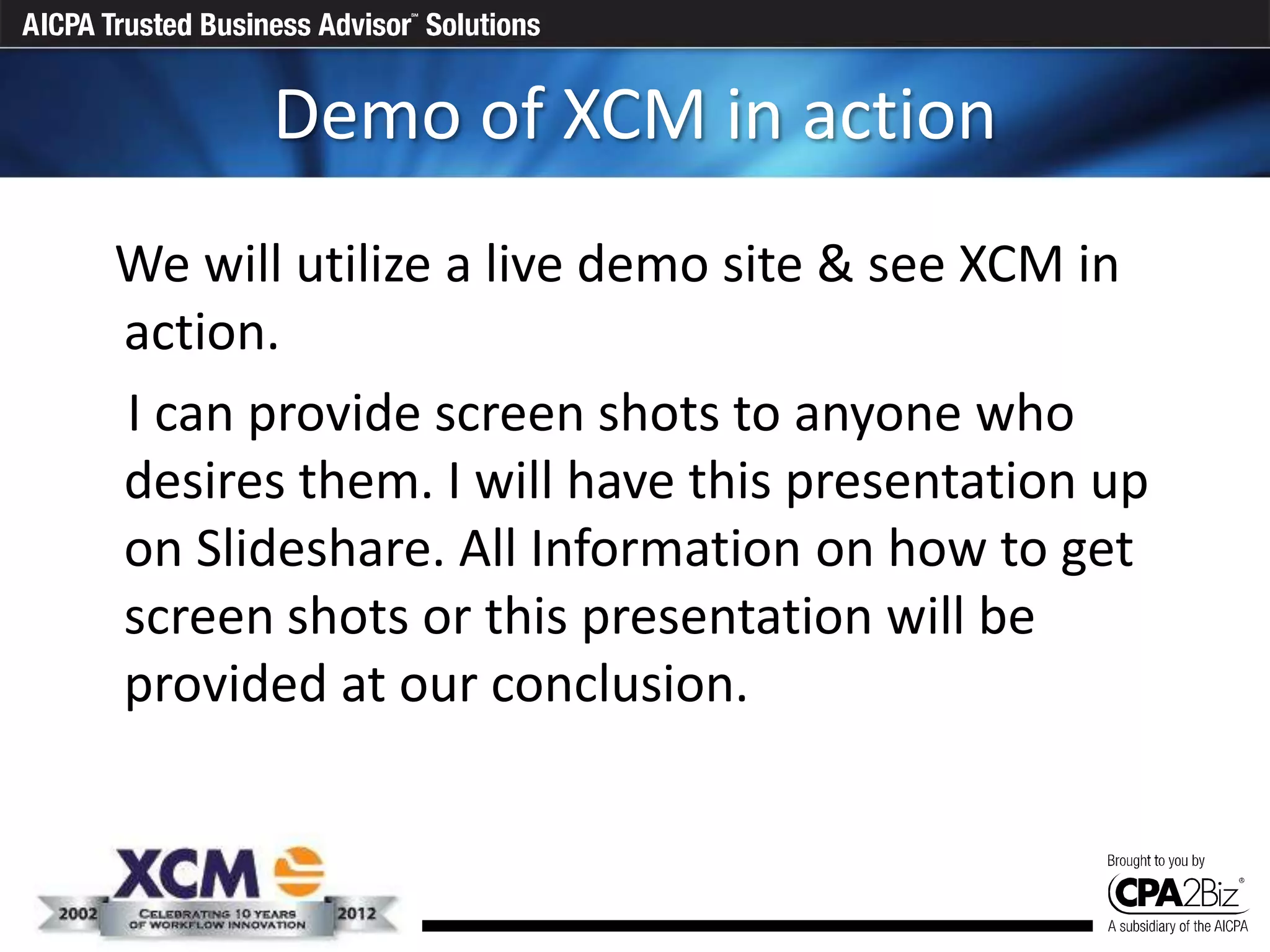 eCPAn presentation of Outsourcing & XCM workflow