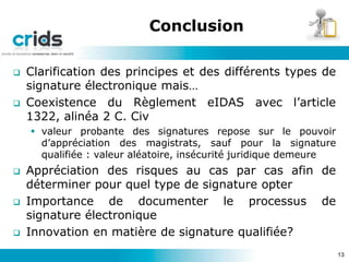 L'usage de signatures électroniques dans le cadre du Règlement eIDAS | PPT