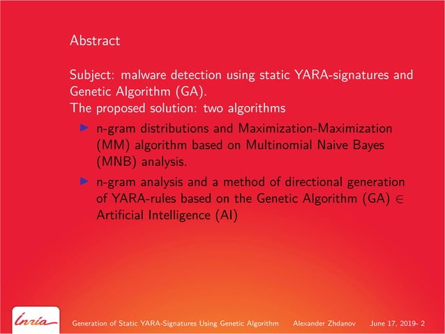 Generation of Static YARA-Signatures Using Genetic Algorithm | PPT