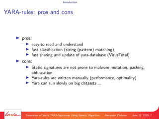 Generation of Static YARA-Signatures Using Genetic Algorithm | PPT