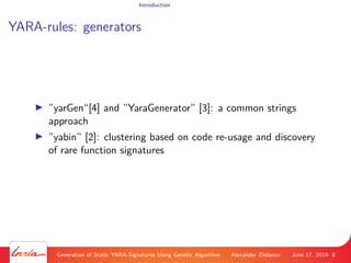 Generation of Static YARA-Signatures Using Genetic Algorithm | PPT