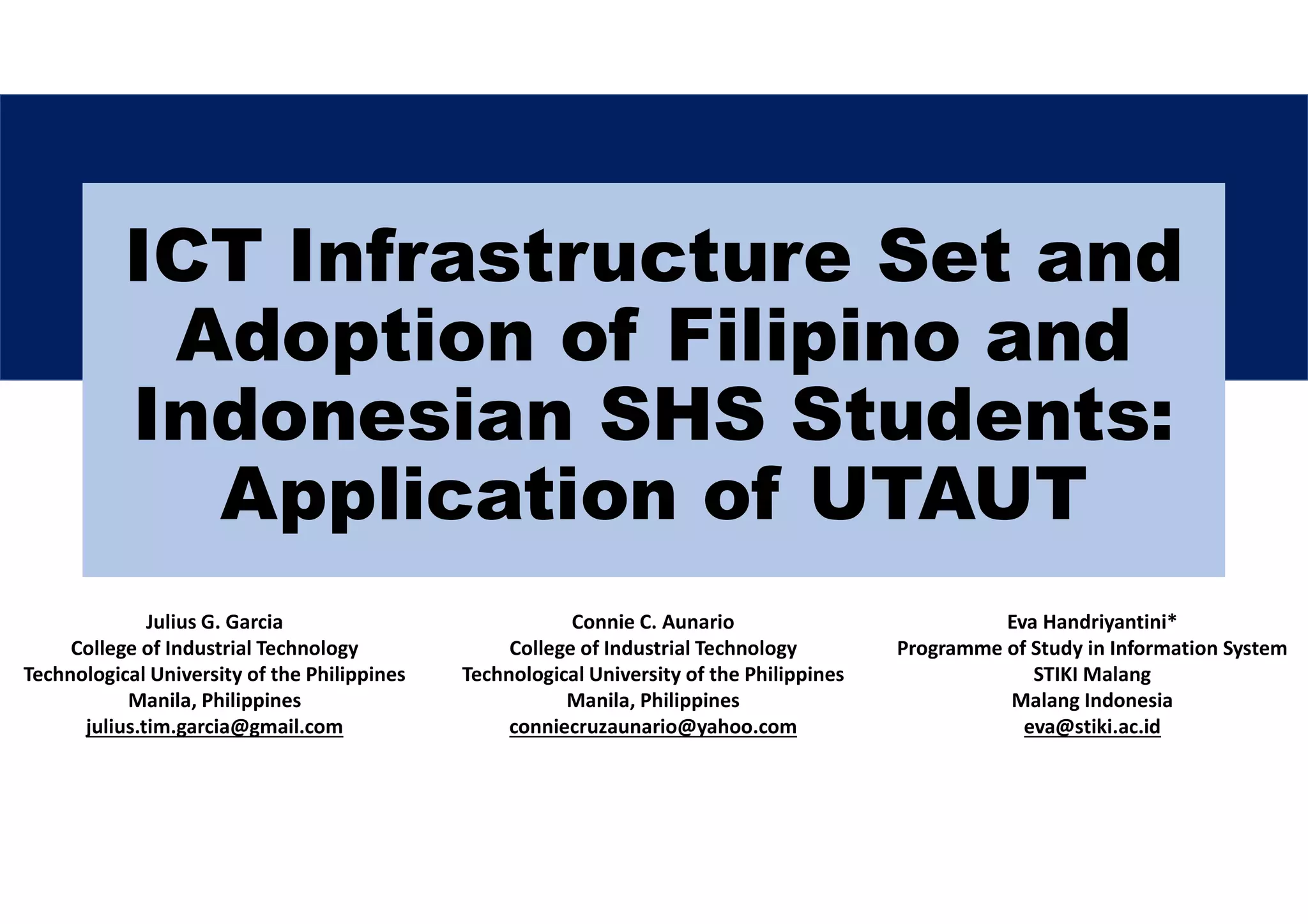 ICT Infrastructure Set and Adoption of Filipino and Indonesian SHS ...
