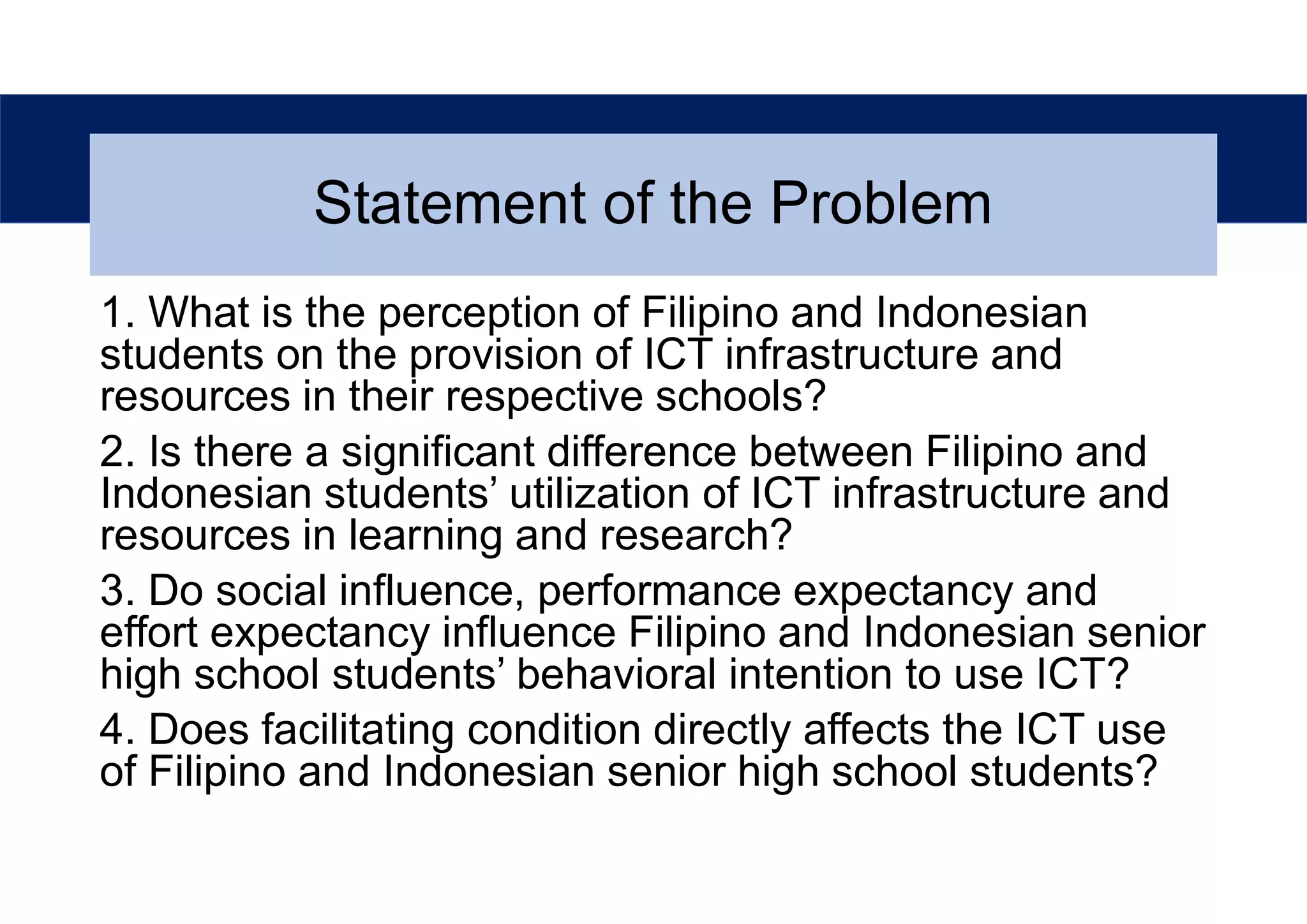 ICT Infrastructure Set and Adoption of Filipino and Indonesian SHS ...