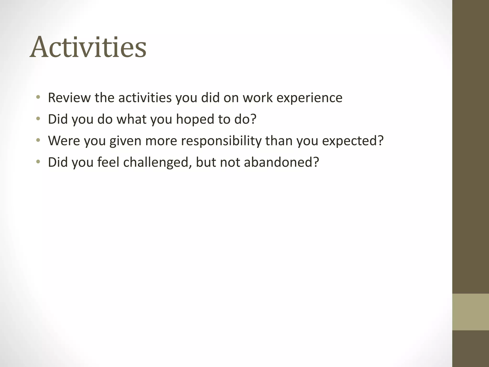 Work Experience Presentation example | PPTX
