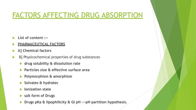 Presentation fACTOR AFFECTING DRUGSABSORPTION by deepak kumar | PPT