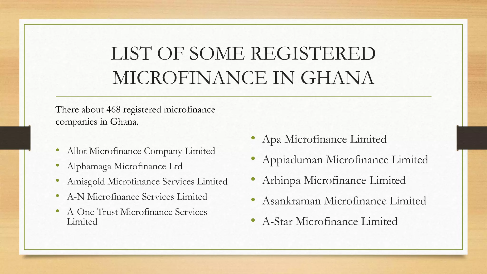 Presentation fin4 dev role of microfinance in ghana | PPTX