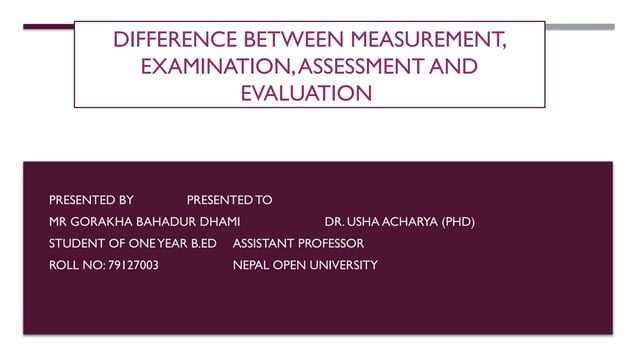 Difference between Measurement, Exam, Assessment and Evaluation.pptx