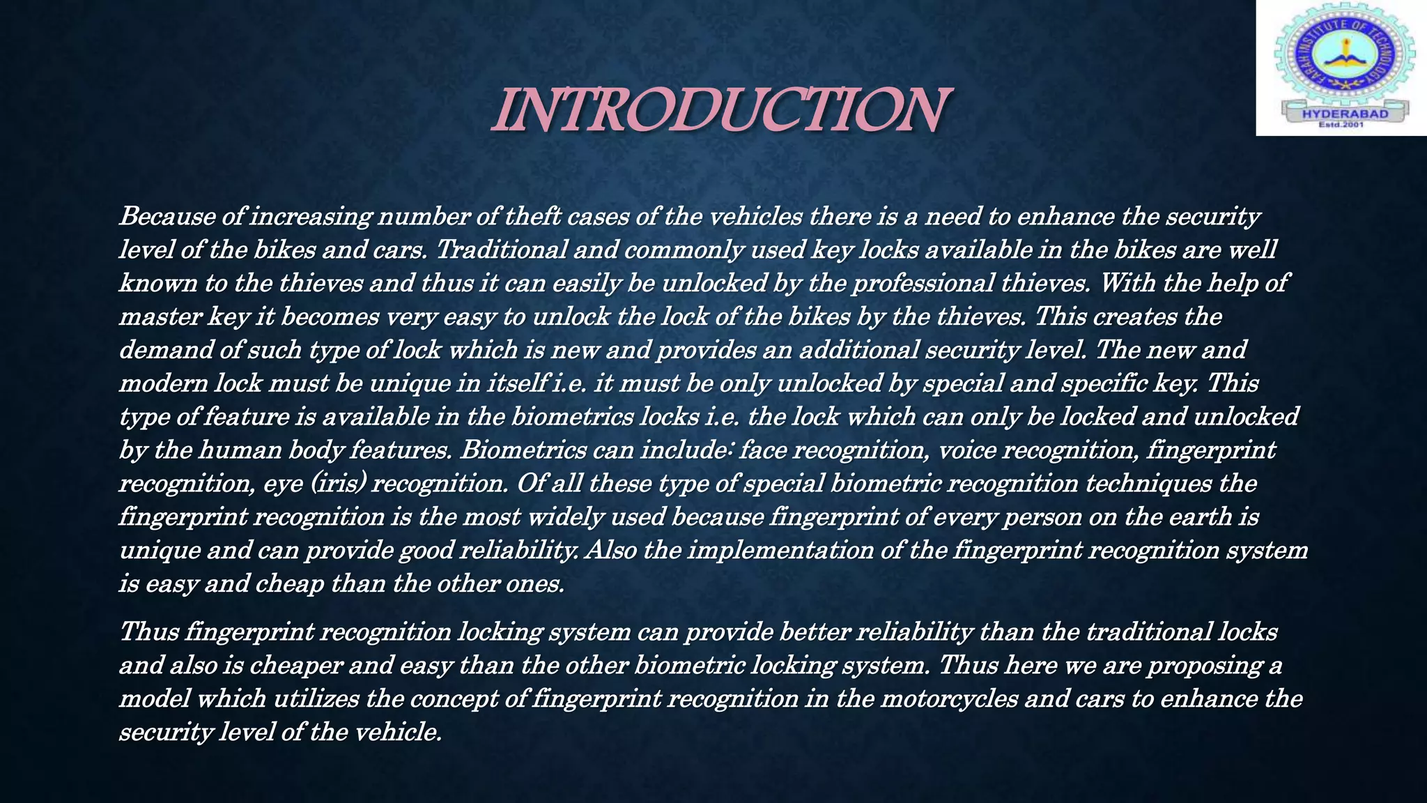 Biometric Vehicle Authentication System | PPTX