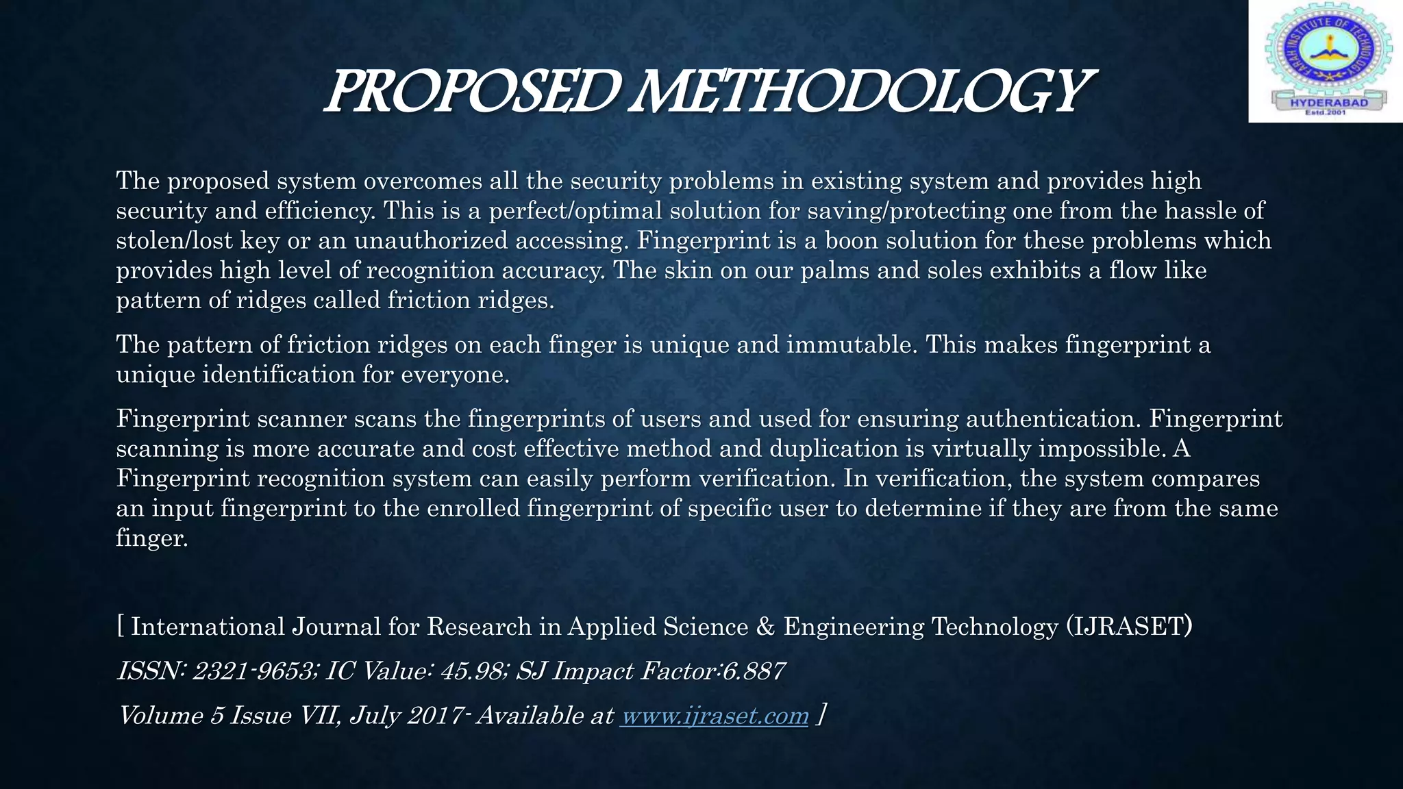 Biometric Vehicle Authentication System | PPTX