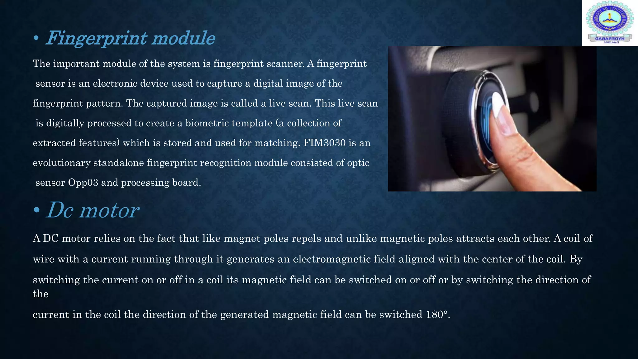 Biometric Vehicle Authentication System | PPTX