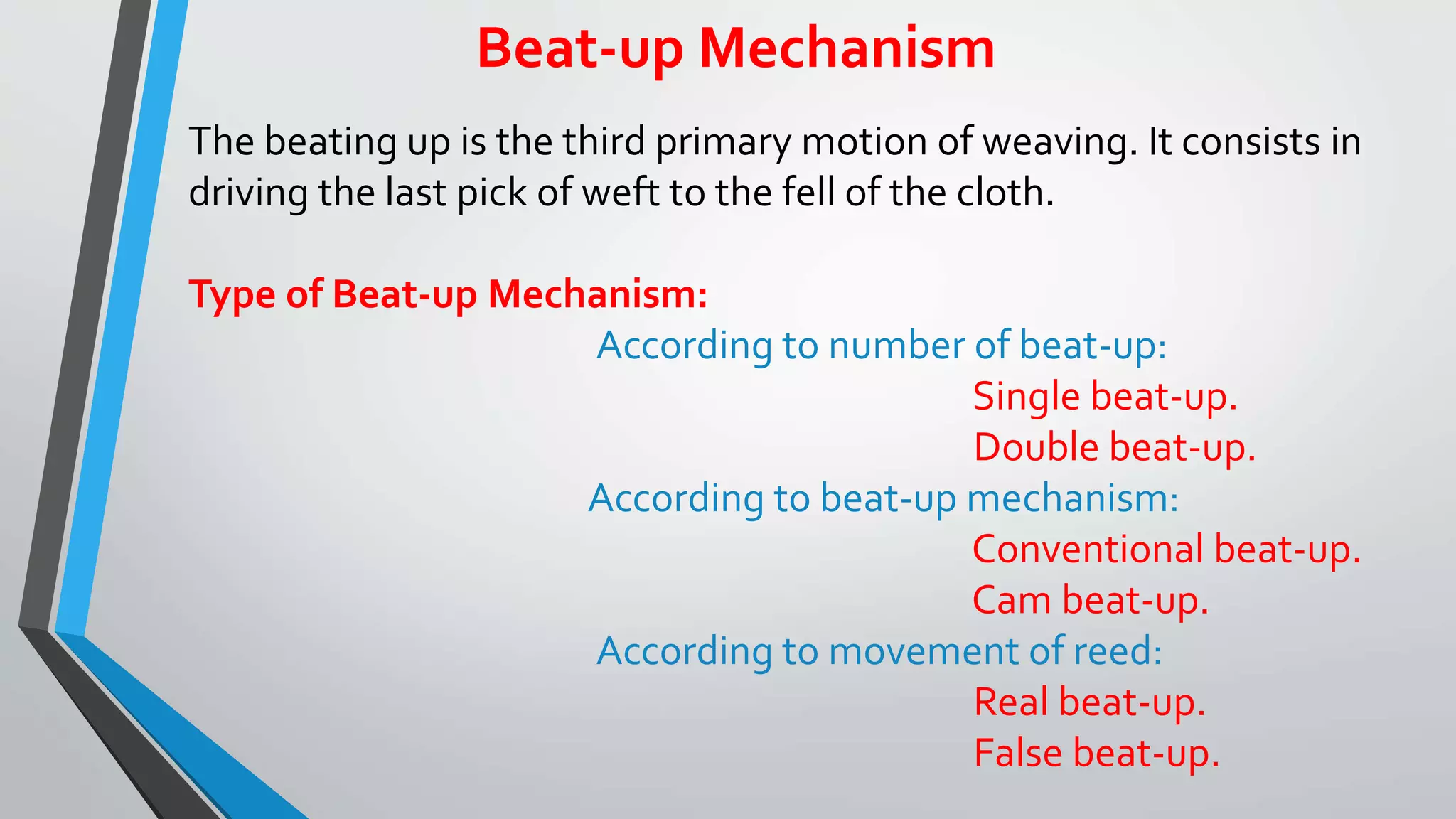 Primary Motion of weaving in Fabric Manufacturing Technology | PPTX