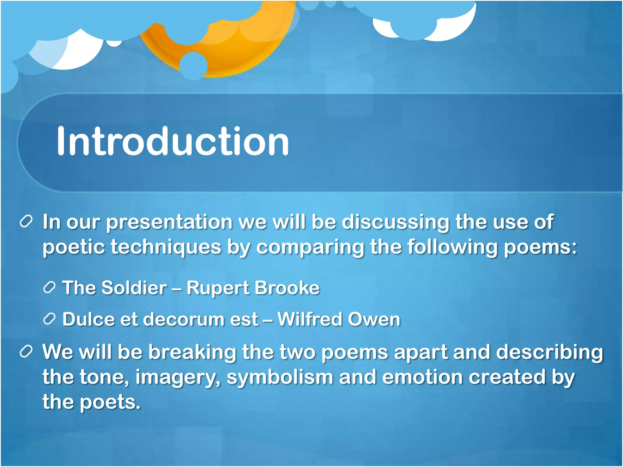 Presentation for comparative poems of WW1 | PPTX