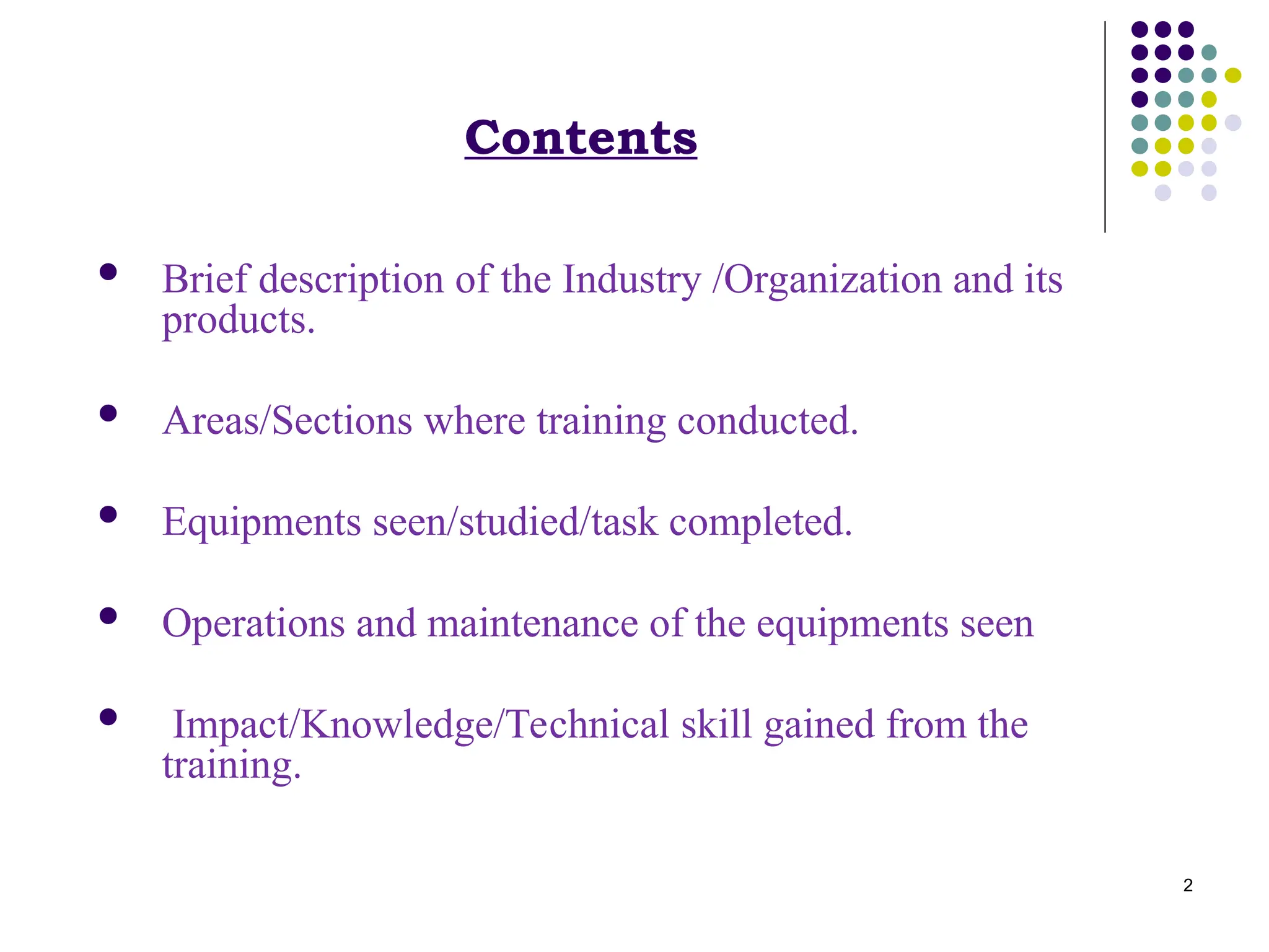 Presentation format Industrial Training.ppt