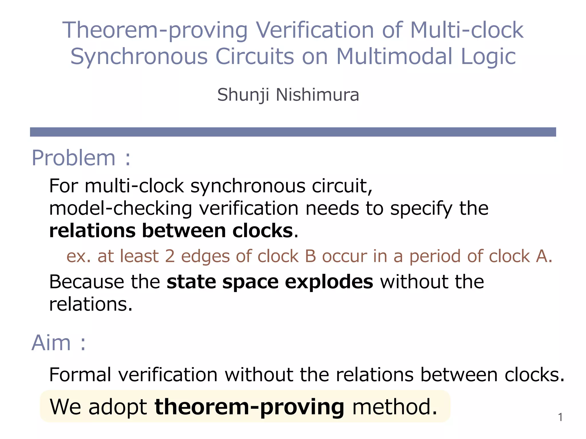 Theorem Proving Verification Of Multi Clock Synchronous Circuits On