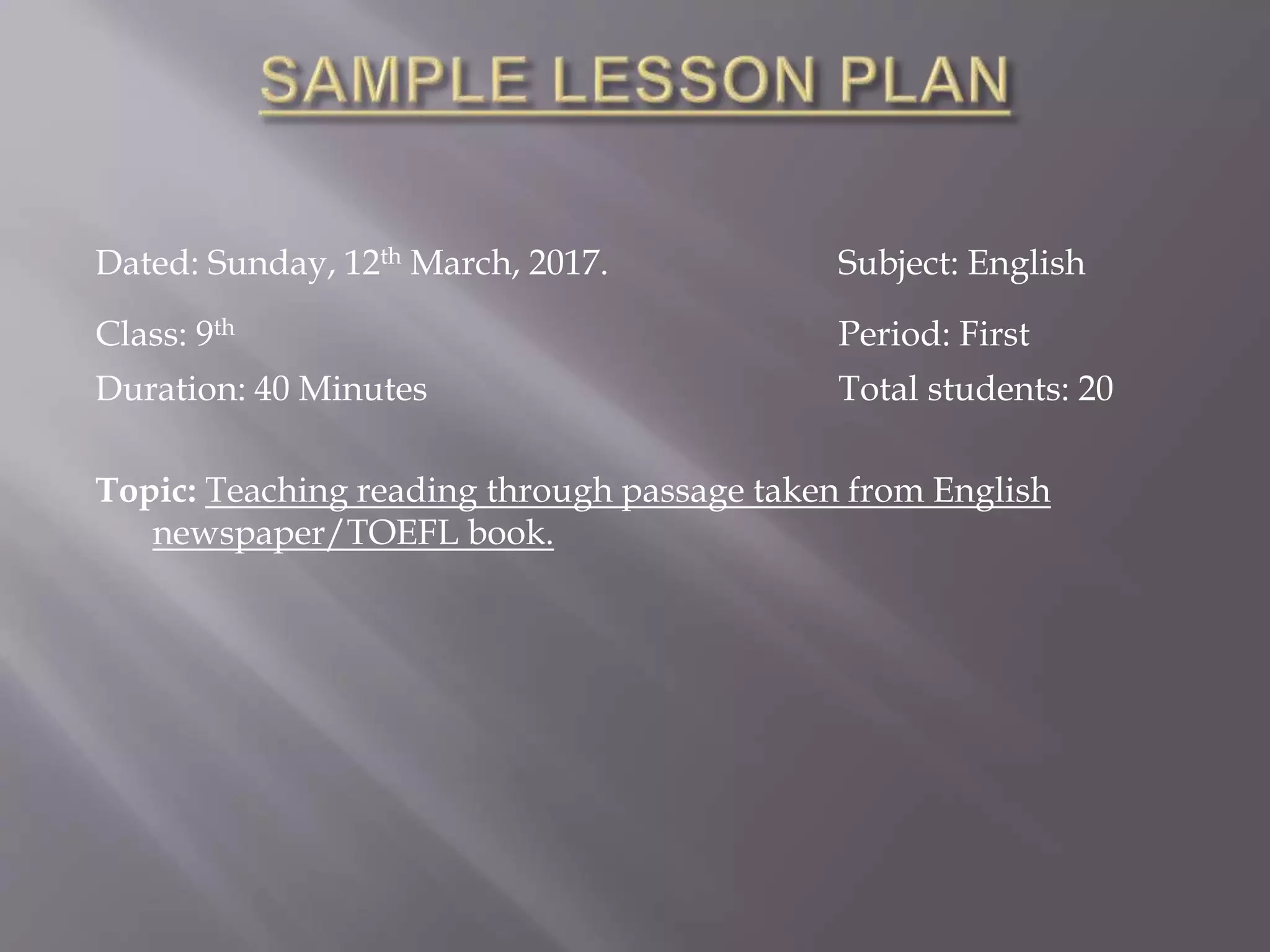 Lesson Plan for Pakistani TEFL Classroom | PPT