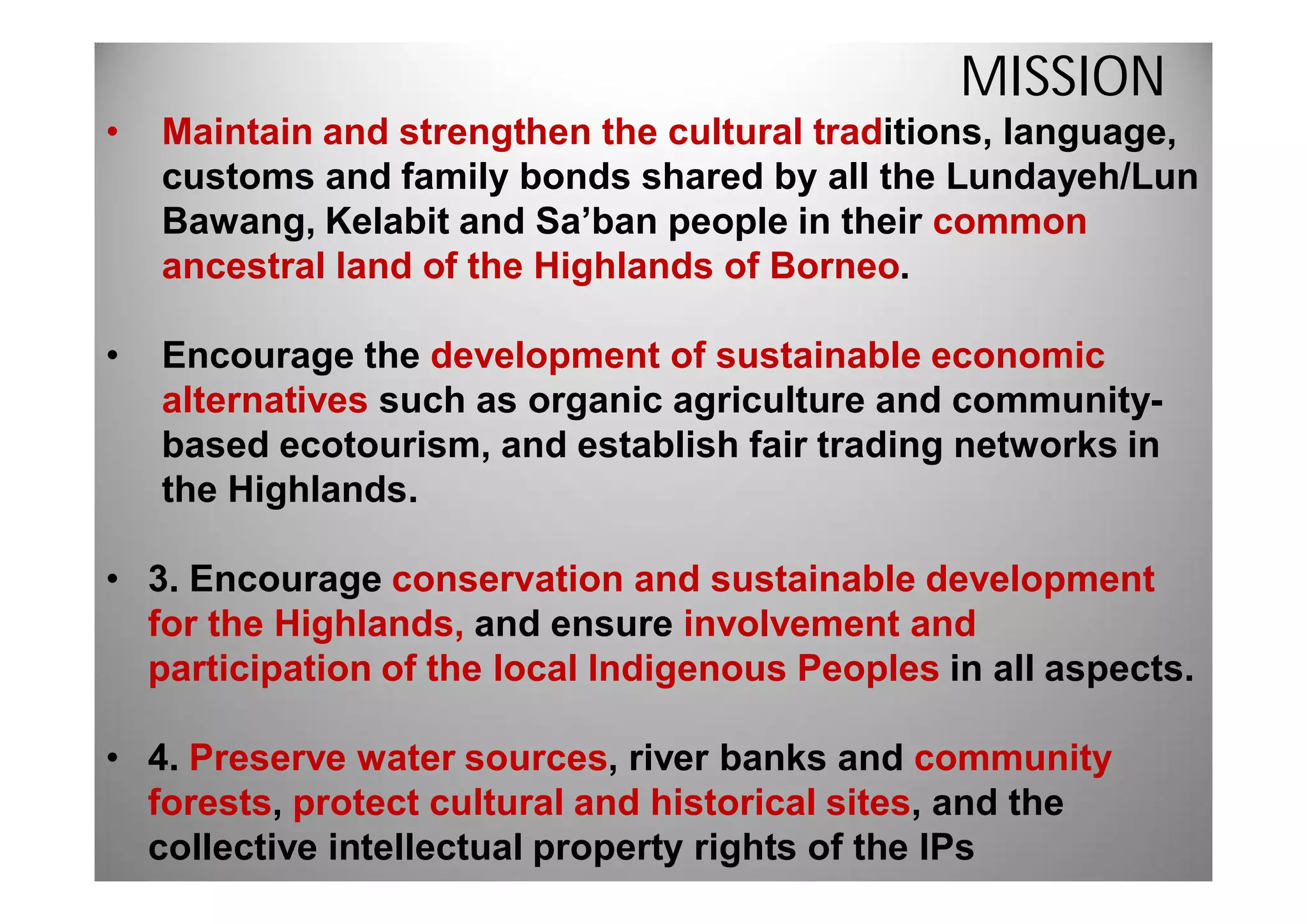 Presentation from Heart of Borneo community leaders | PDF