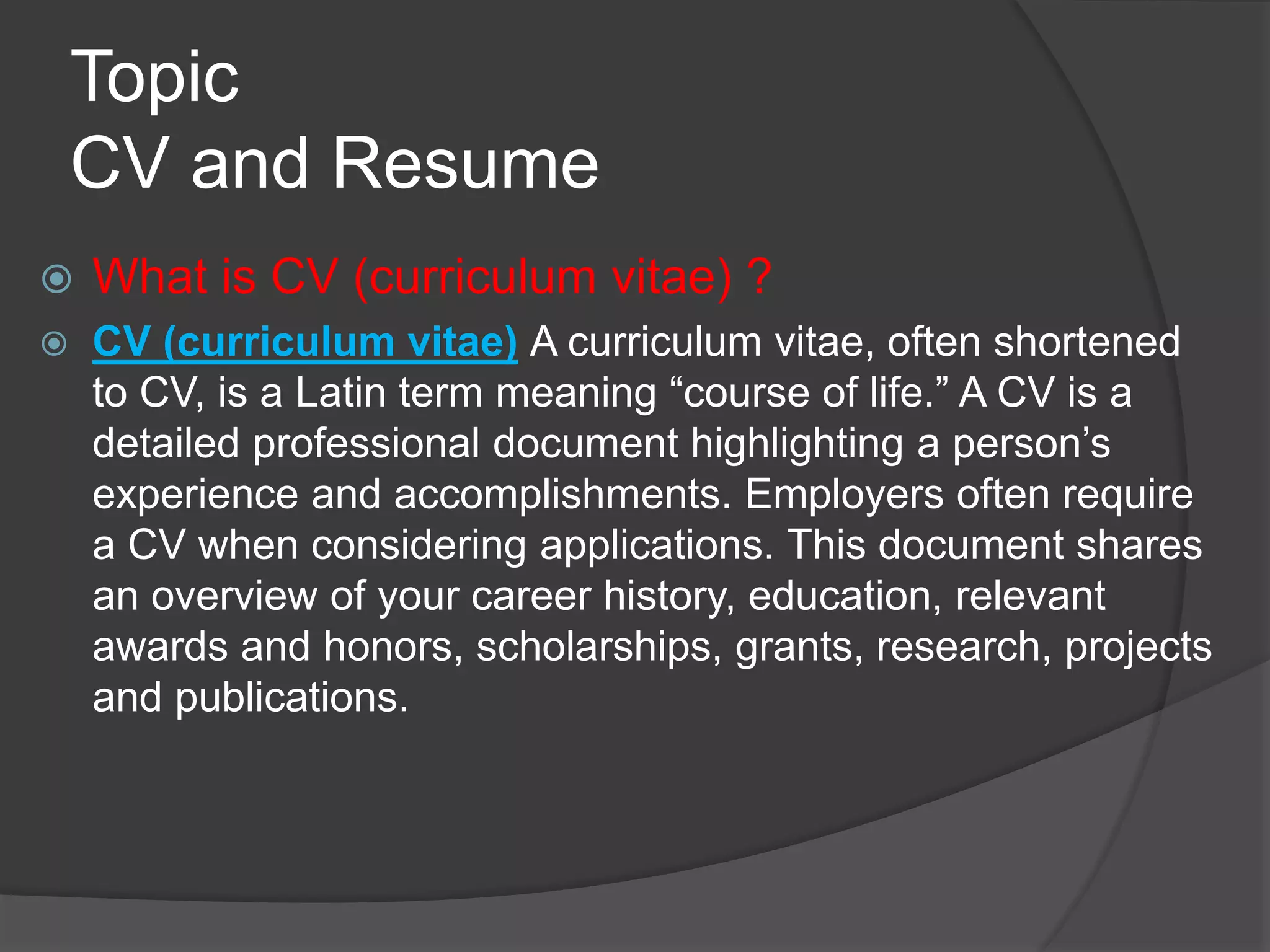 CV and Resume | PPTX