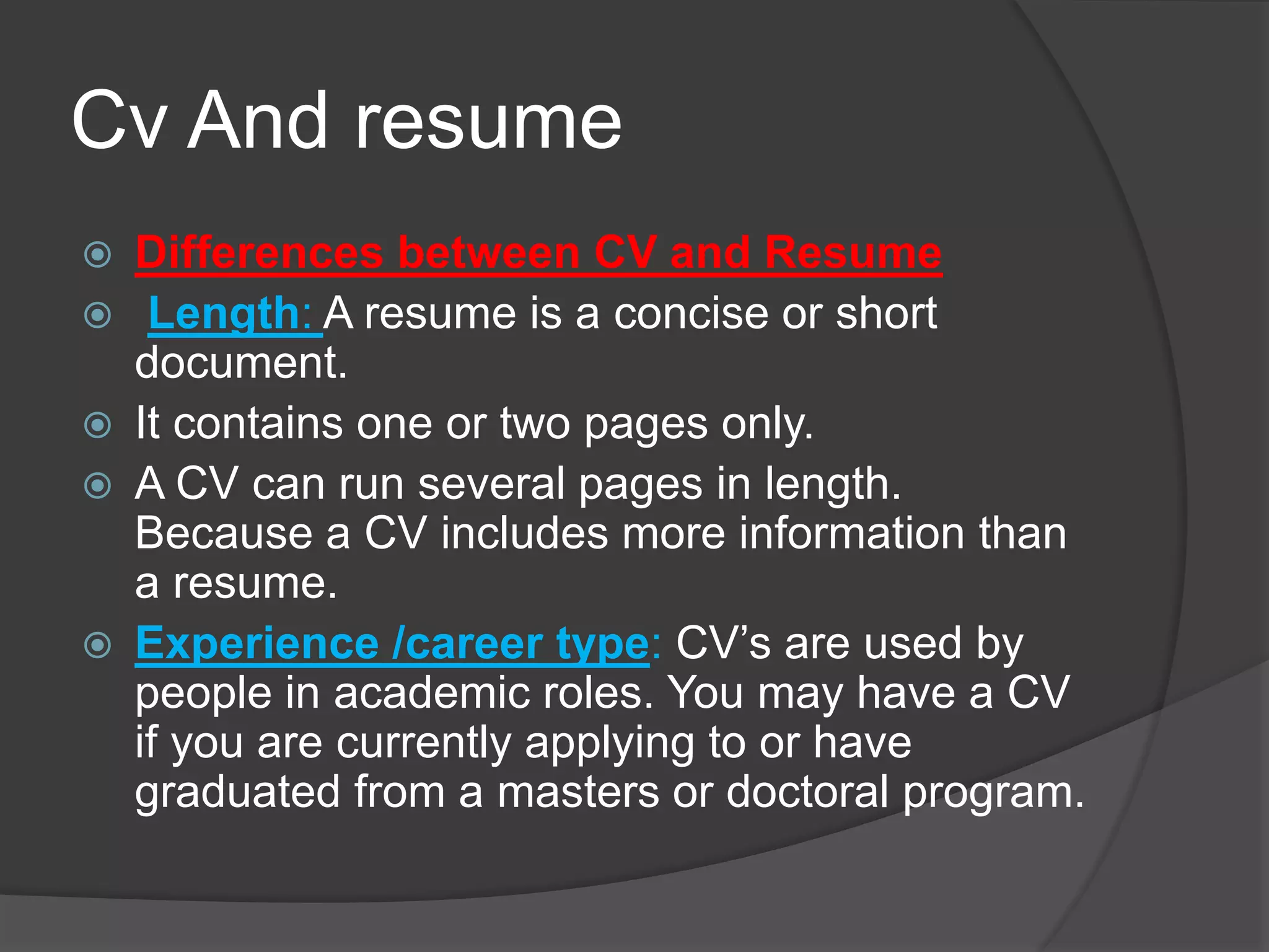 CV and Resume | PPTX