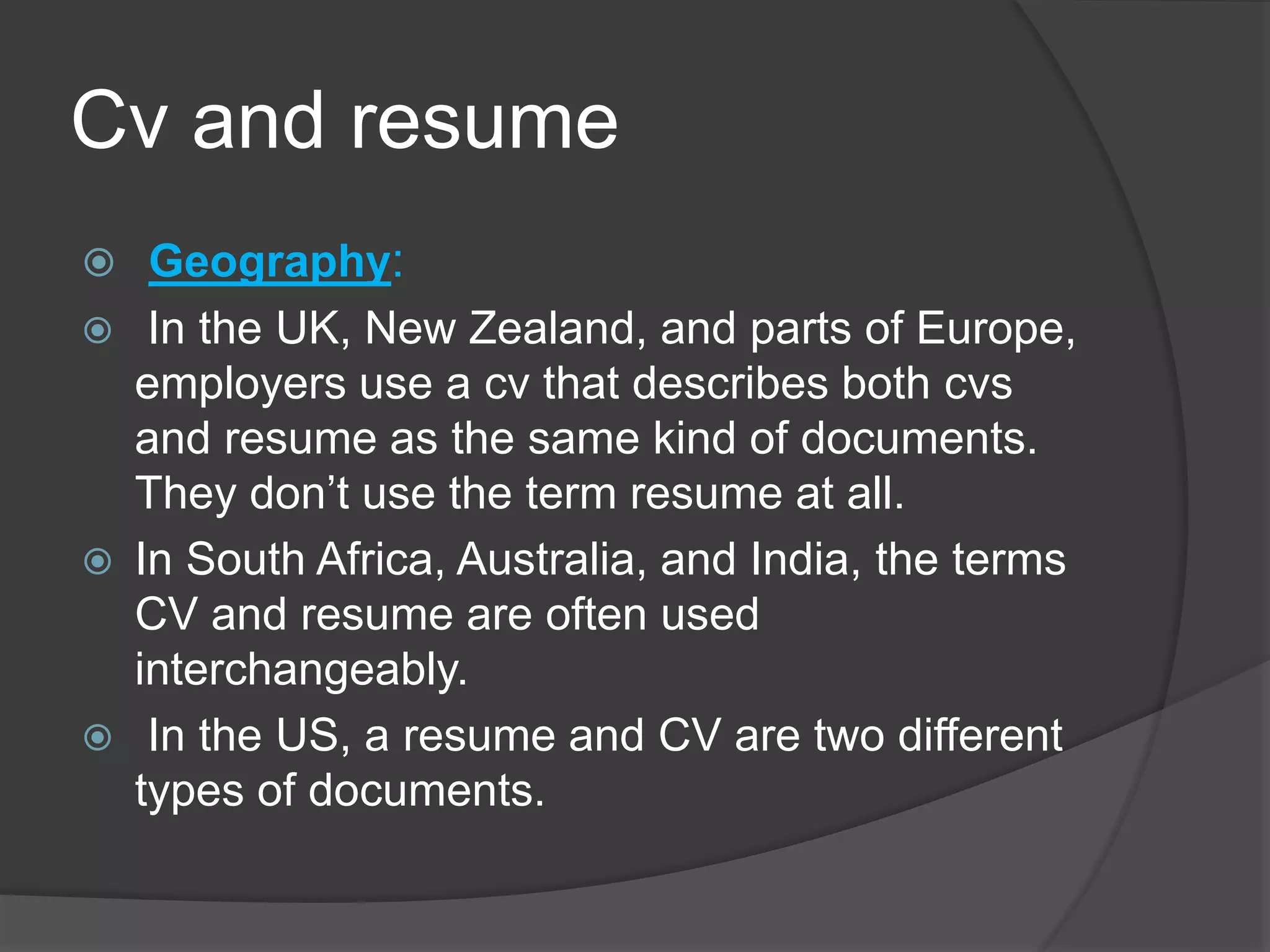 CV and Resume | PPTX