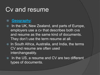 CV and Resume | PPTX