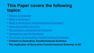 Presentation generative-transformational grammar | PPTX