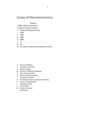 Scope Of Macroeconomics introduction and basic theories | DOCX