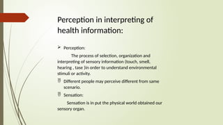 Health perception, factors, erors and learning types | PPTX