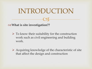 Site Investigation and Example of Soil Sampling | PPTX