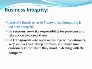 Presentation(group j)implementing trustworthy computing by Sundas Ilyas | PPT