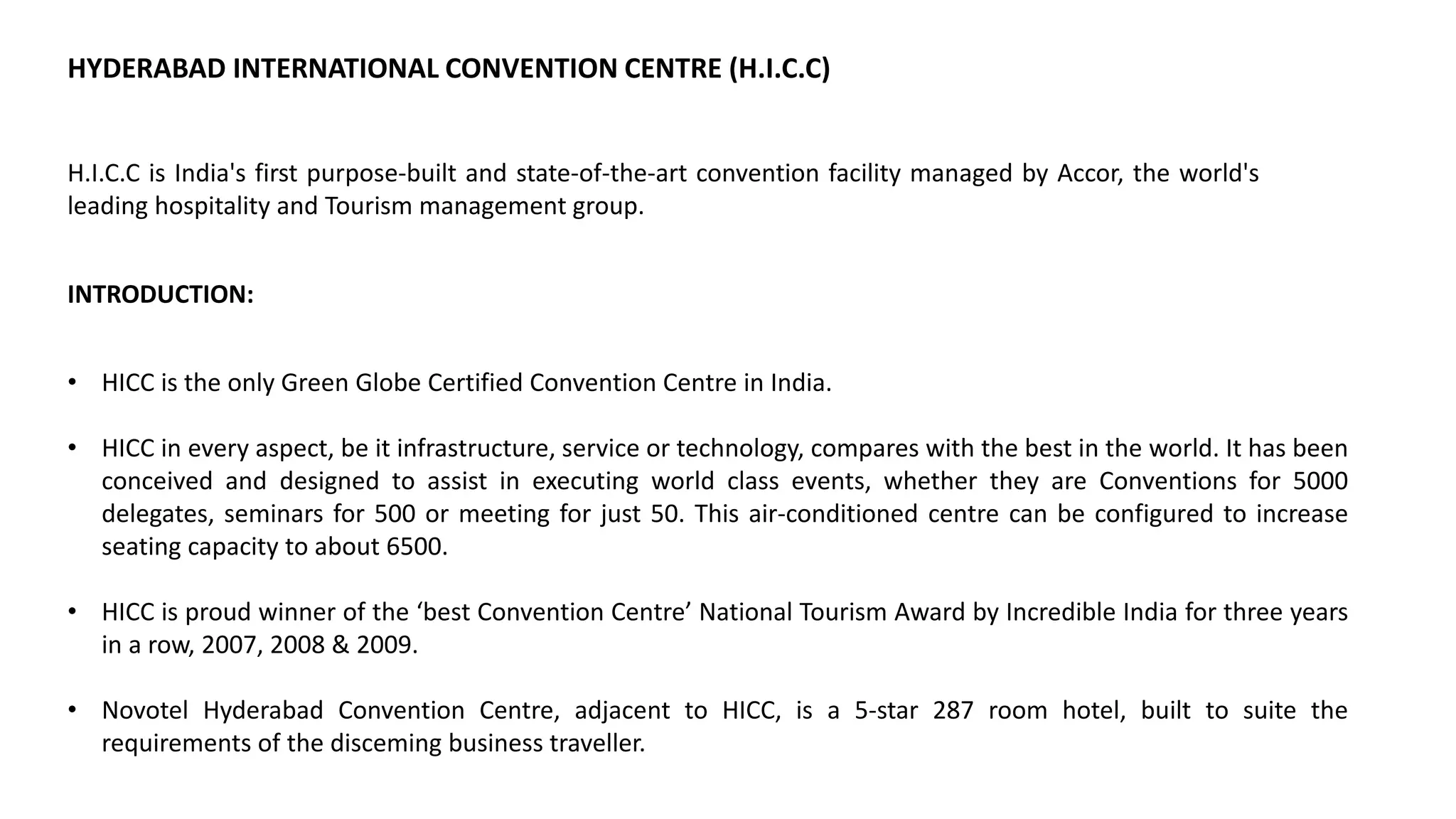 Hyderabad International Convention Centre (H.I.C.C) | PPTX