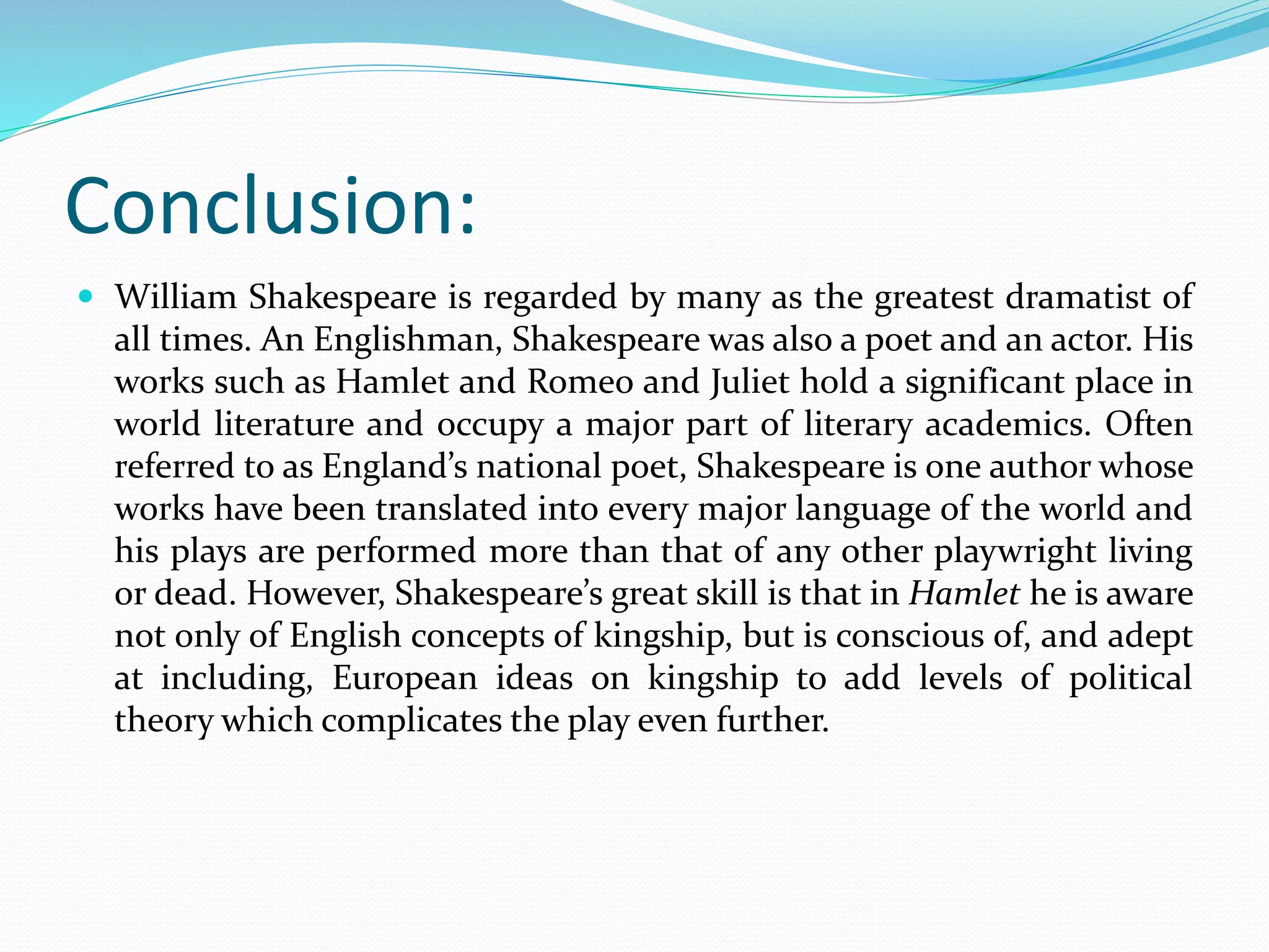 Presentation on Hamlet by William Shakespeare | PPTX