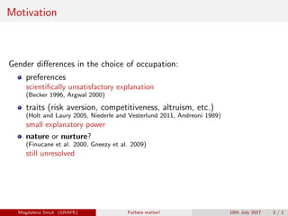 Fathers matter! – choices of occupations of parents and children | PPT