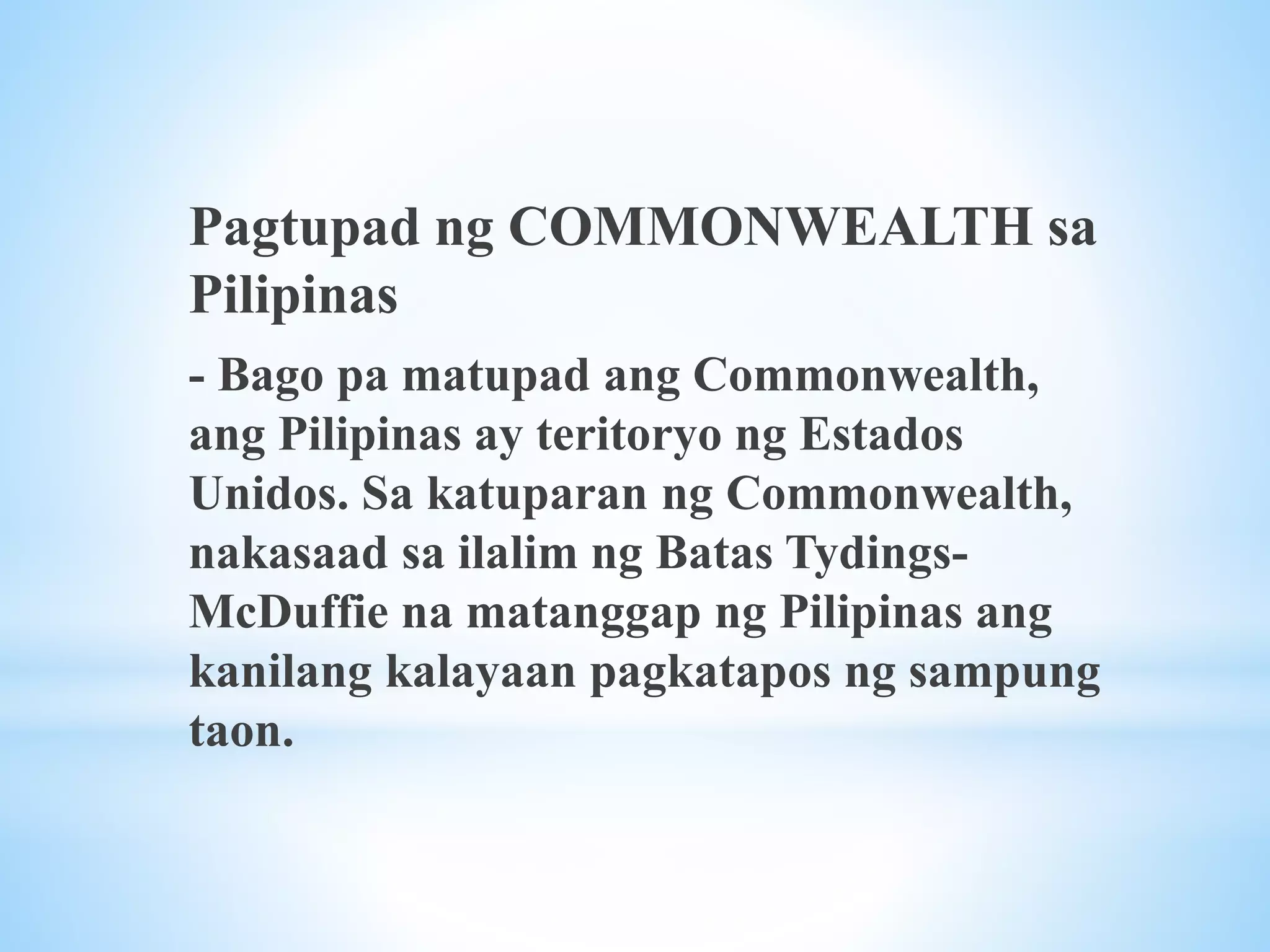 The Hare-Hawes Cutting and Tydings-Mcduffie Law | PPTX