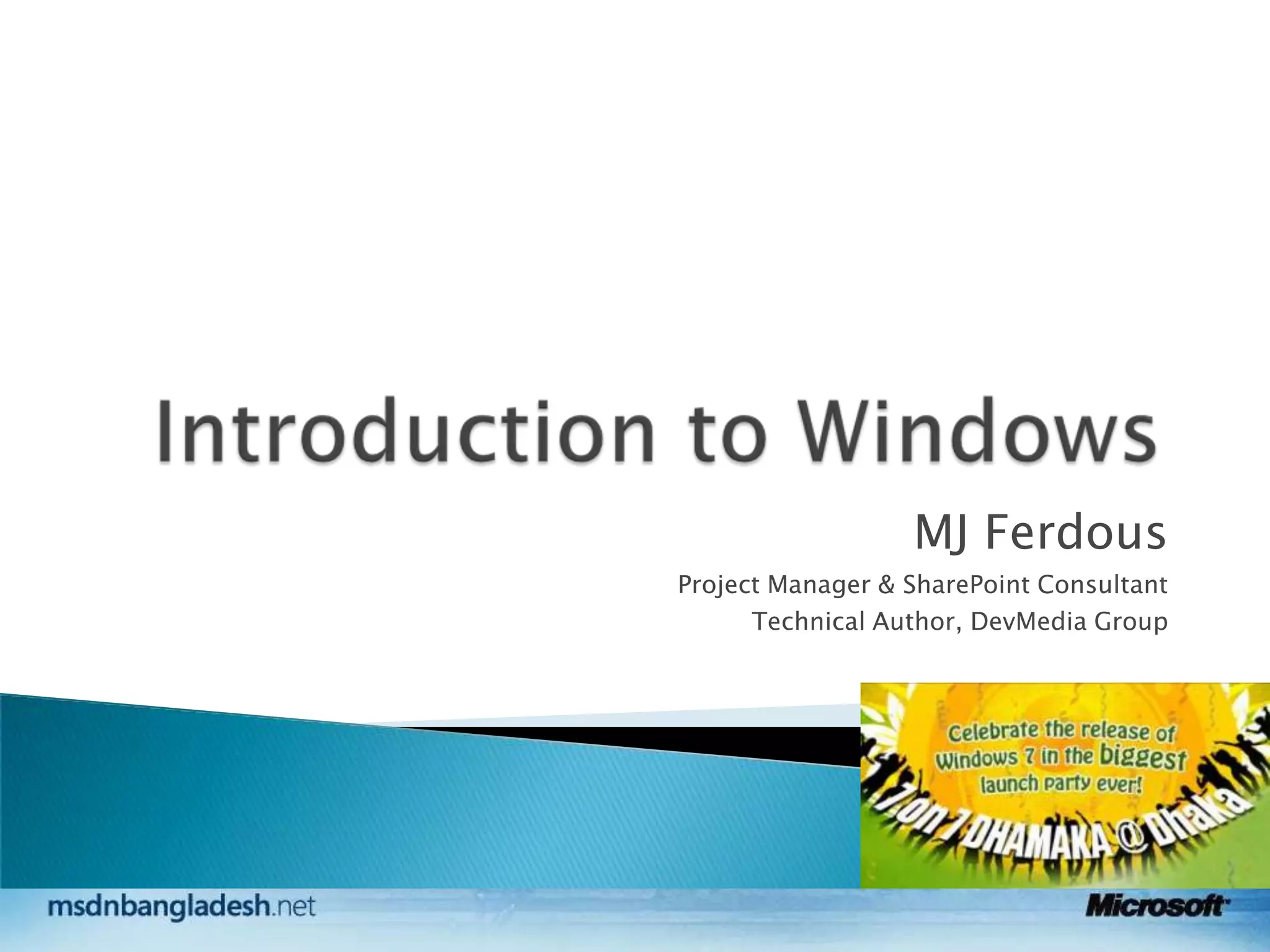 Presentation Introduction To Windows Pptx Operating Systems