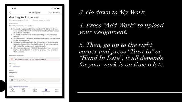 Presentation how to turn in assignments in Teams | PPTX