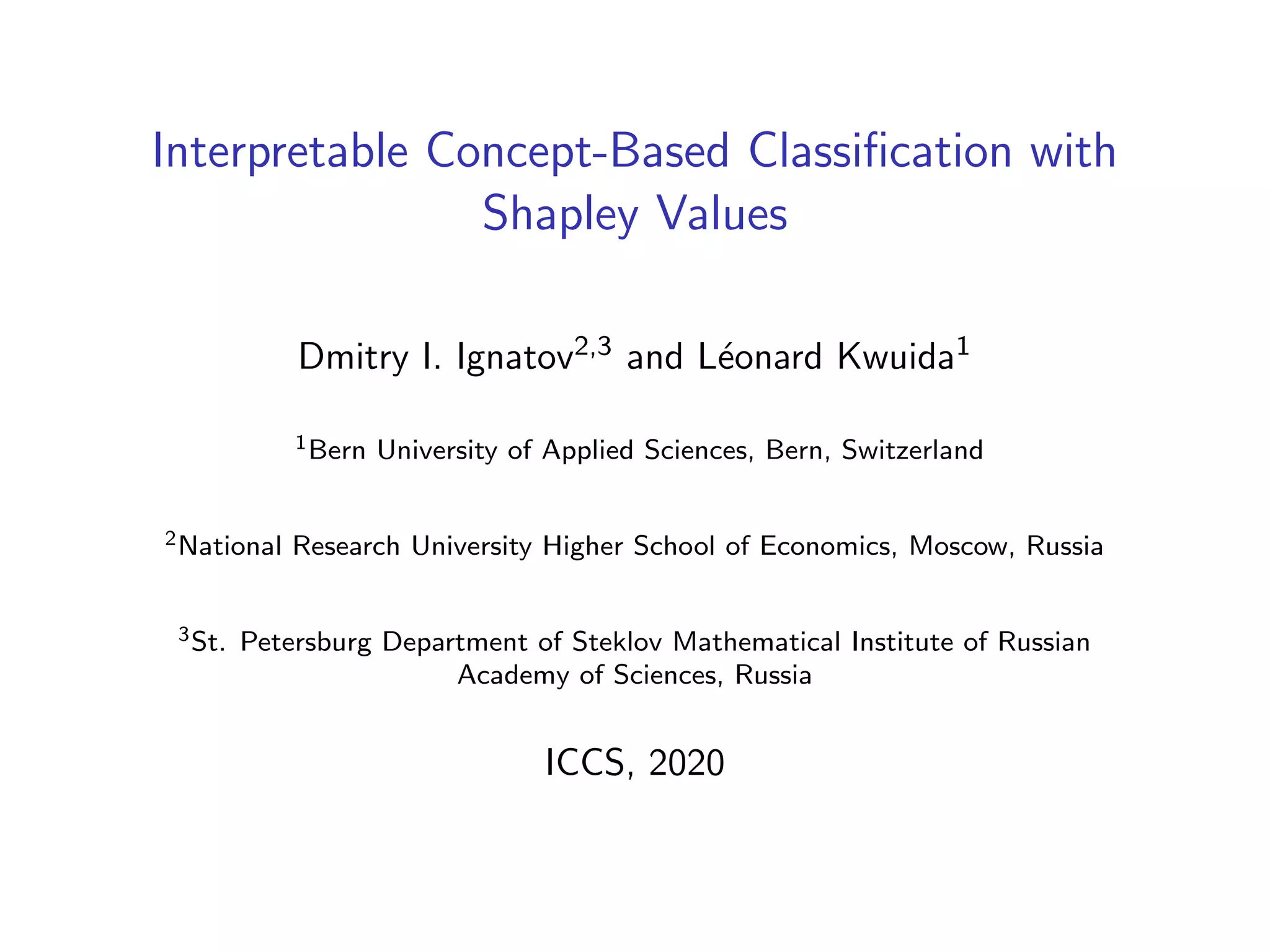 Interpretable Concept-Based Classification with Shapley Values | PPT