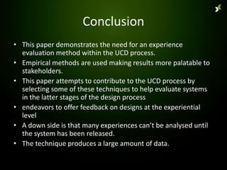 Expanding the User Centred Design Process to incorporate an Experience ...