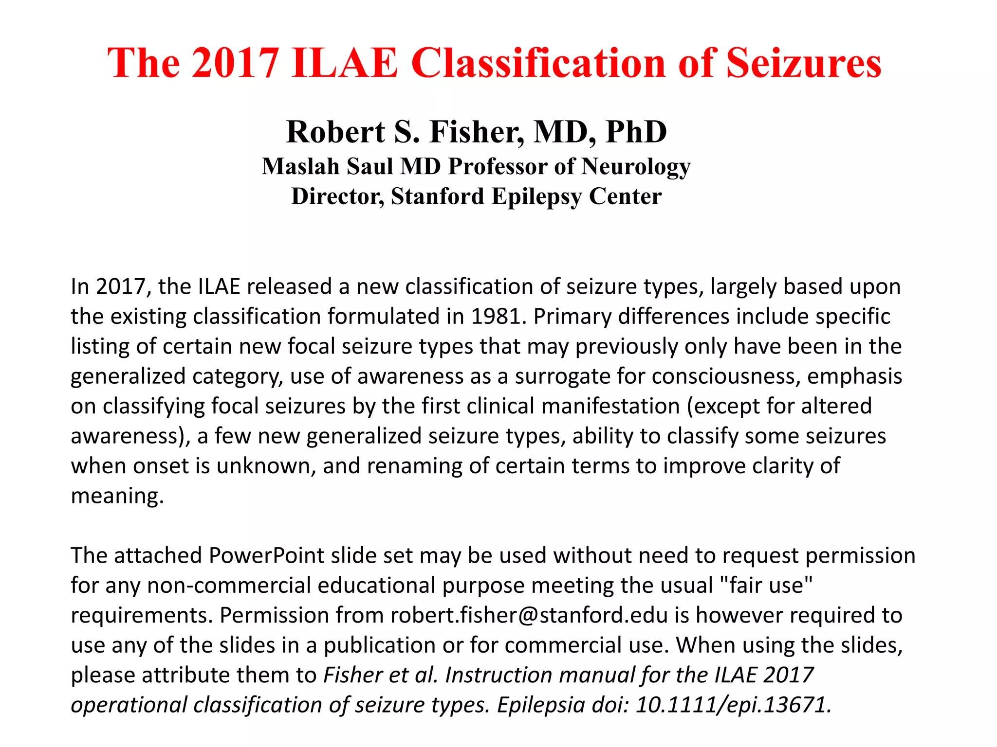 Presentation illustrating the 2017 classification of seizure types(1 ...