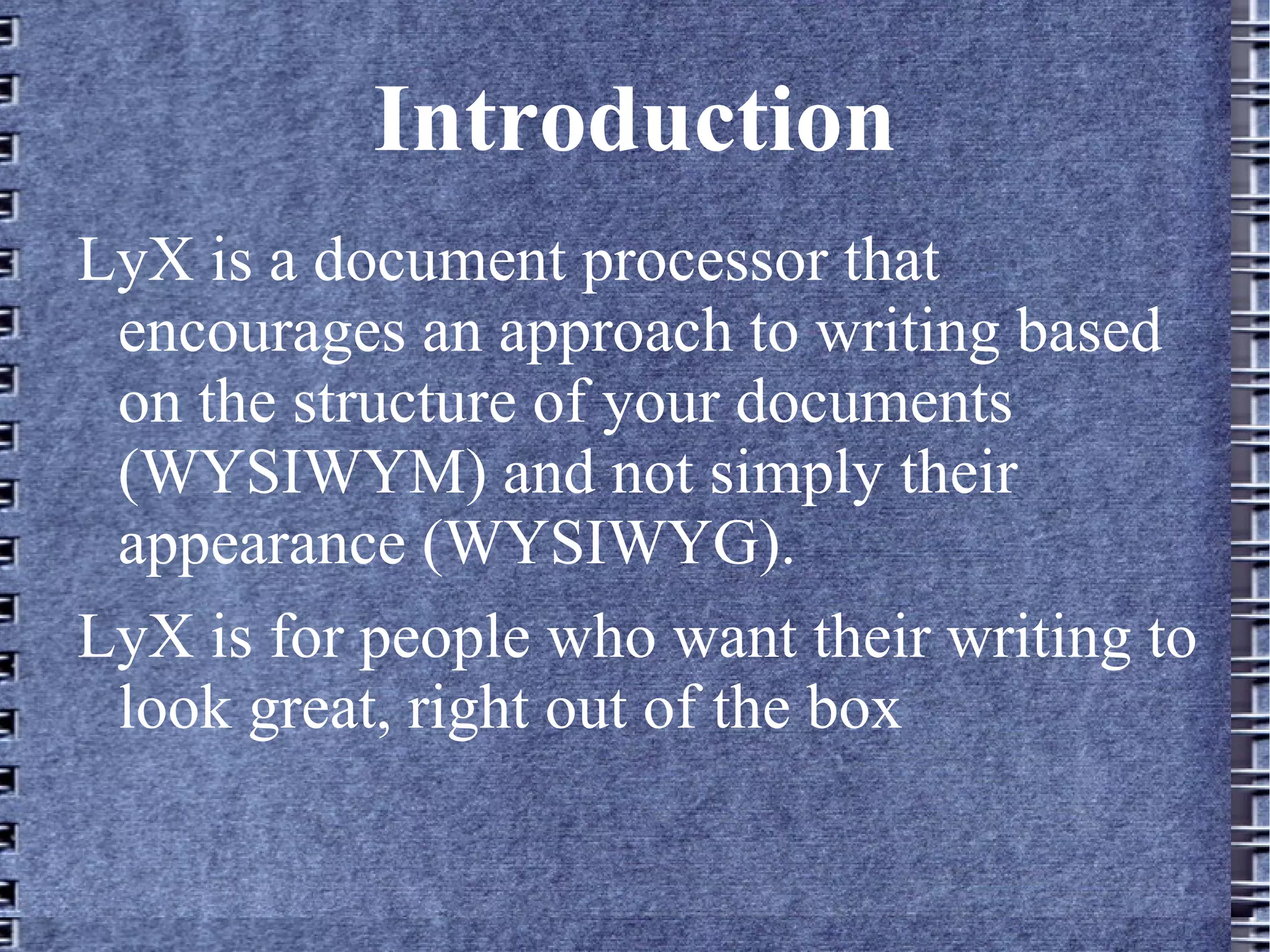 Presentation in lyx document processor | ODP