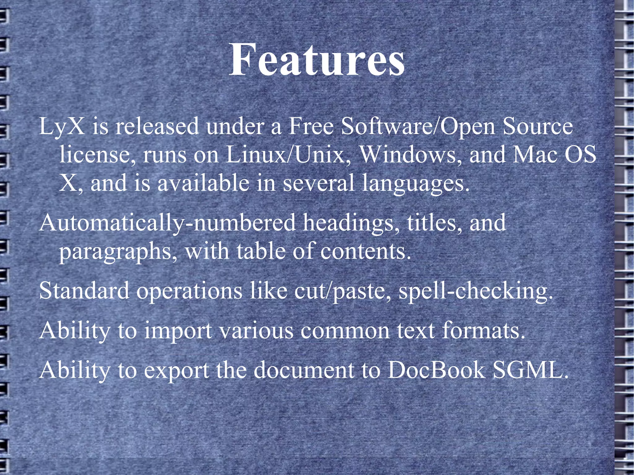 Presentation in lyx document processor | PPT