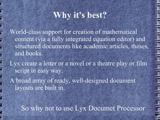 Presentation in lyx document processor | PPT