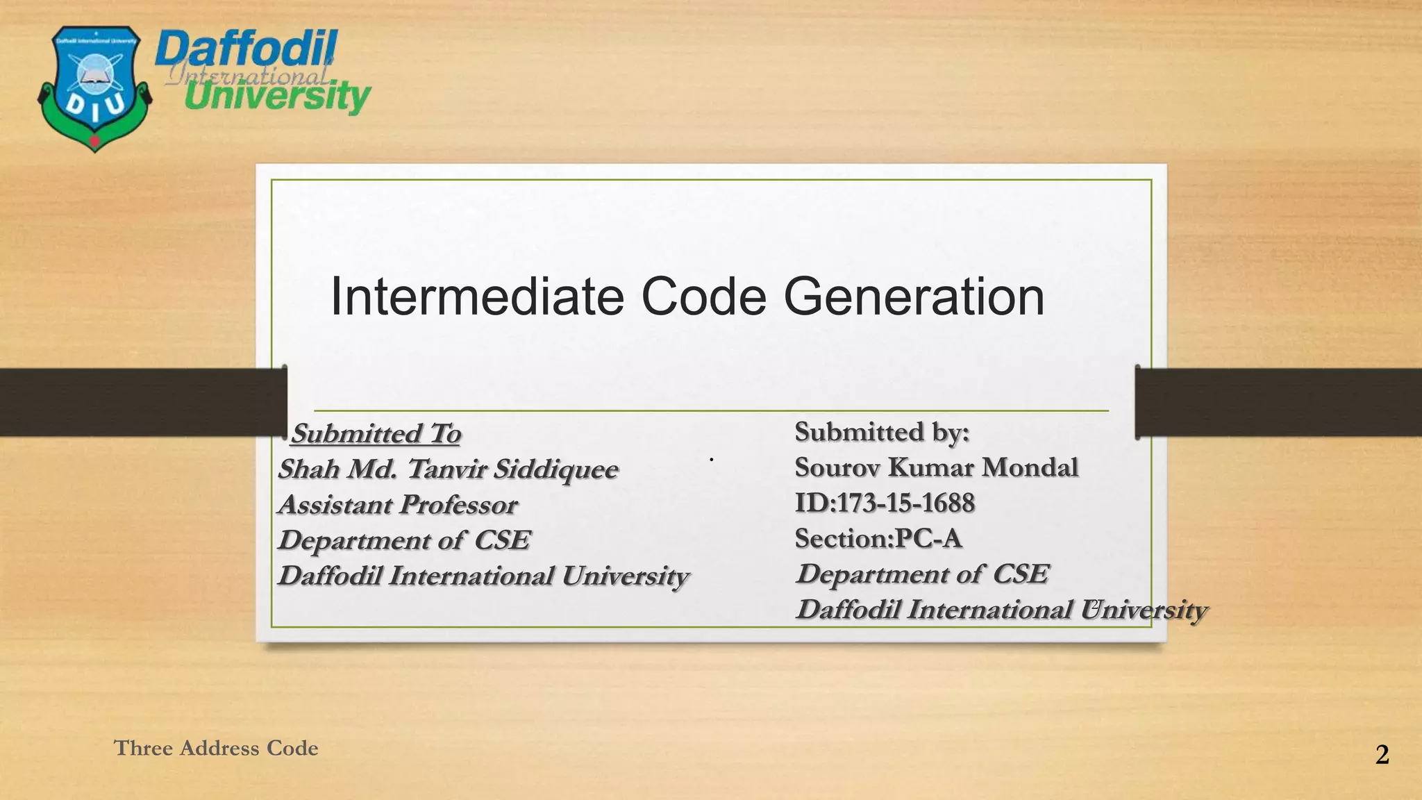 Presentation(intermediate code generation) | PPT Presentation(intermediate code generation) | PPT